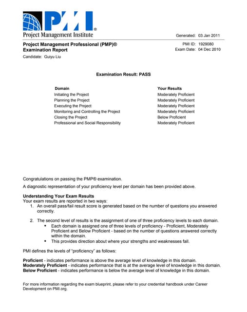 PMP Exam Result | PDF