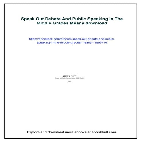 Speak Out Debate And Public Speaking In The Middle Grades Meany | PDF