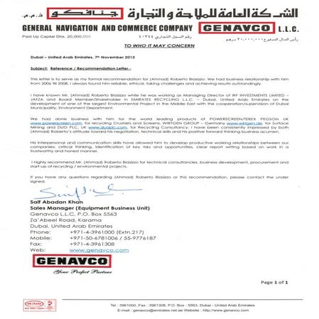 REFERENCE LETTER GENAVCO L.L.C. | PDF