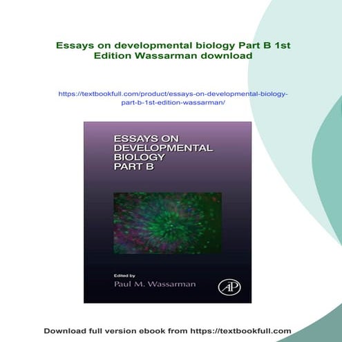 Essays on developmental biology Part B 1st Edition Wassarman | PDF