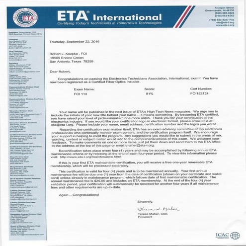 ETA International Fiber Certification 2016 | PDF