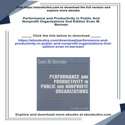 Performance and Productivity in Public And Nonprofit Organizations 2nd Edition Evan M. Berman | PDF