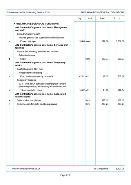 Bill Of Quantities | DOCX
