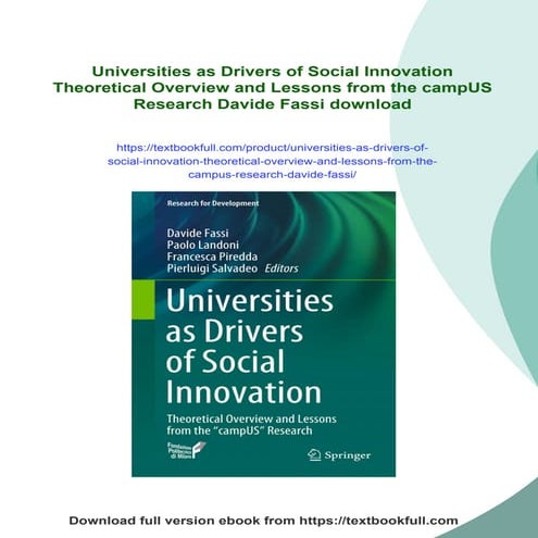 Universities as Drivers of Social Innovation Theoretical Overview and Lessons from the campUS ...