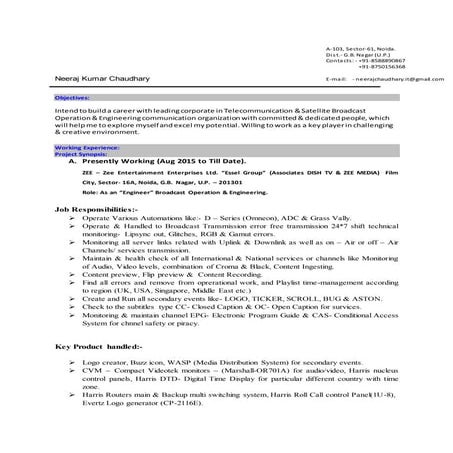 V uday kumar ( Sr Broadcast Engineer ) | DOC