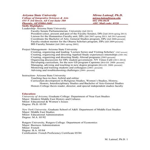 Mirna Lattouf, Ph.D.- Curriculum Vitae January 2017 | PDF | Undergraduate Education | College ...