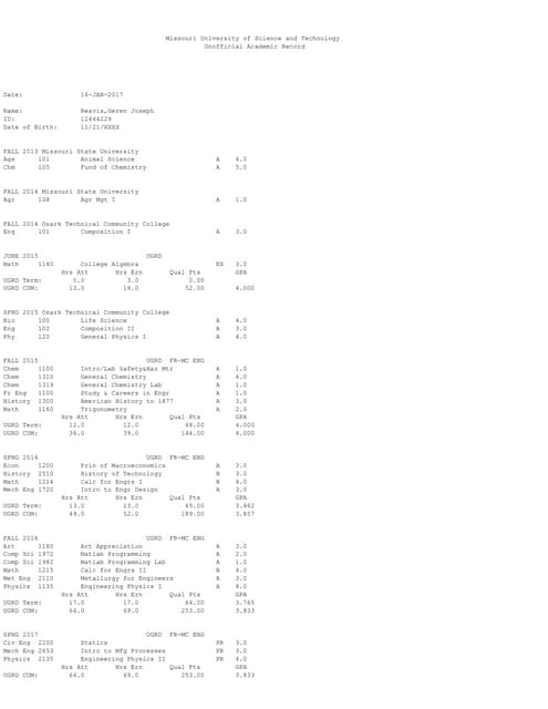 Alison Scorese Barnard College Transcript | PDF