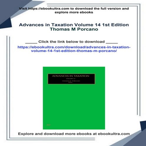 Advances in Taxation Volume 14 1st Edition Thomas M Porcano | PDF