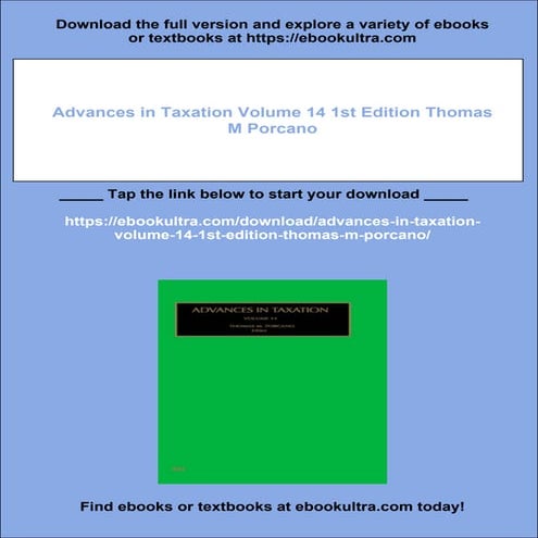 Advances in Taxation Volume 14 1st Edition Thomas M Porcano | PDF
