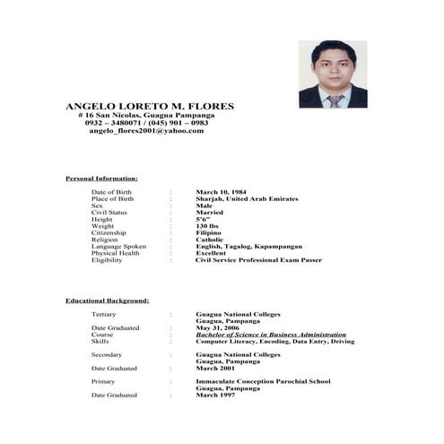 angelo flores resume new 1 | DOC | Business Administration | Business