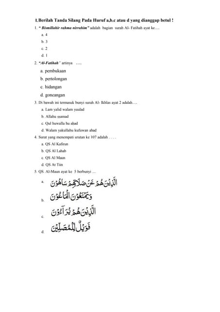 SOAL ASESMEN AKHIR SEMESTER PAI SD KELAS 5 | PDF