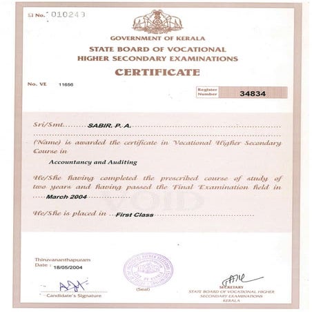 plus two certificate | PDF