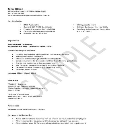 Hospitality resume sample | PDF