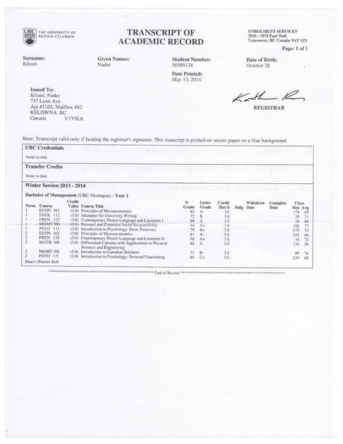 Master of Science Transcript (University of Aberdeen) | PDF