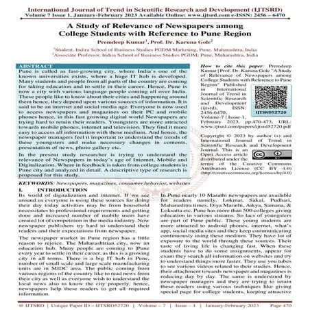 A Study of Relevance of Newspapers among College Students with Reference to Pune Region | PDF