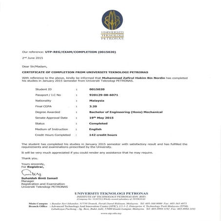 University study completion Letter | PDF