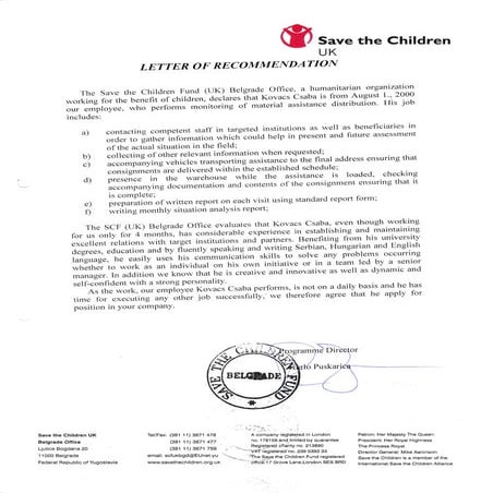 Letter of Recomm.- Save the Children | PDF
