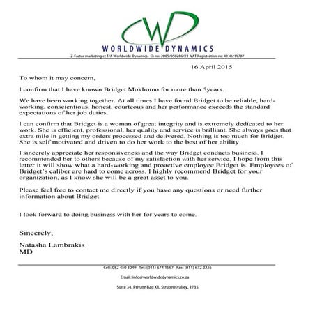 CUSTOMER REFERENCE LETTER.DOC