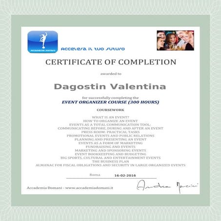 Certificate completion course Event Organiser | PDF