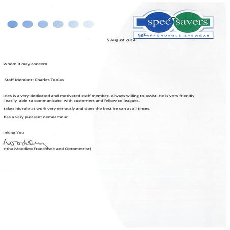 Spec Savers Reference Letter | PDF