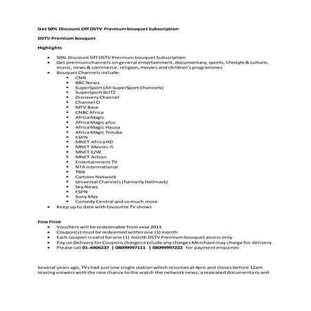 DSTV Premium bouquet - Get 50% Discount Off DSTV Premium bouquet ...