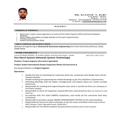 RANJITH BABU RESUME | PDF | Civil Engineering Industry | Industries