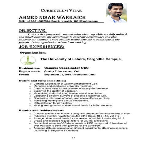 Ahmed Nisar Warraich CV new pic | PDF