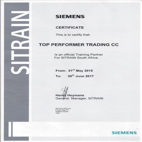 Siemens Training Partner Certificate | PDF