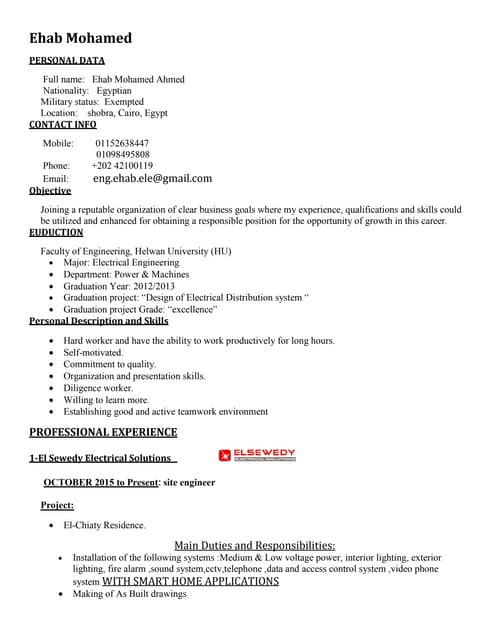 ELV ENGINEER RESUME | DOC