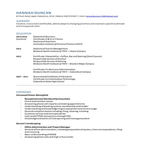 Resume - Hannah Duncan | DOCX