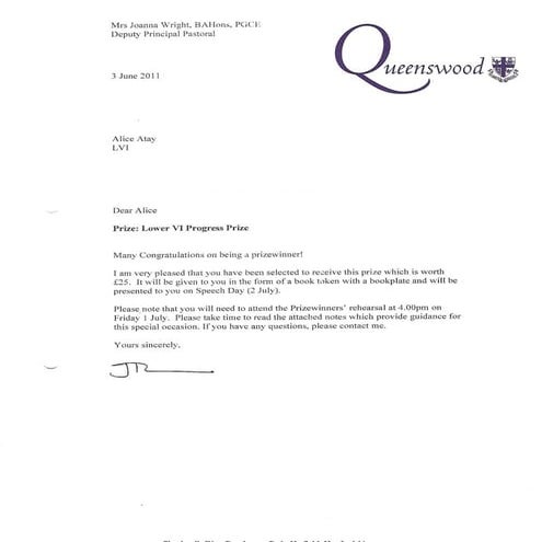Queenswood School LVI Progress Prize | PDF