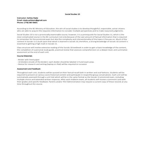 Social Studies 10 - Syllabus | PDF