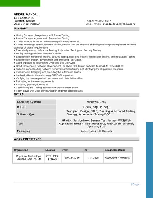 Priyadarshi Nanda_QA_Resume | DOC | Databases | Computer Software and Applications