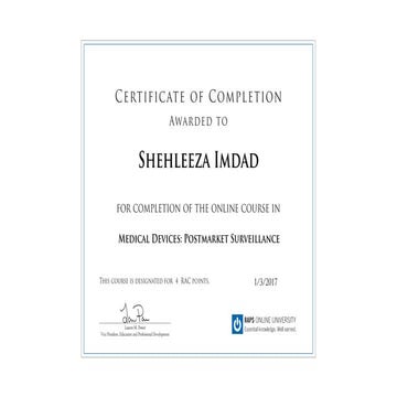 RAPS Medical Devices Certificate - Jonathan Lendrum | PDF