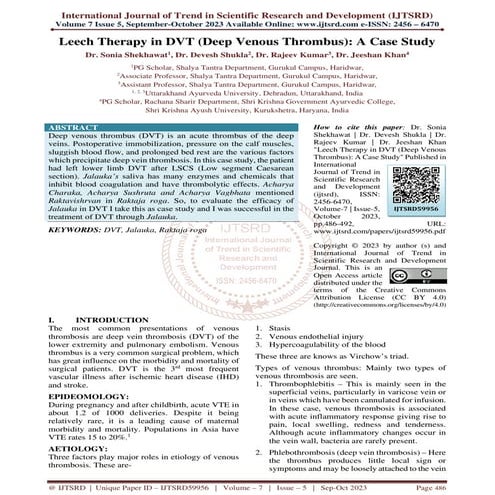 Leech Therapy in DVT Deep Venous Thrombus A Case Study | PDF