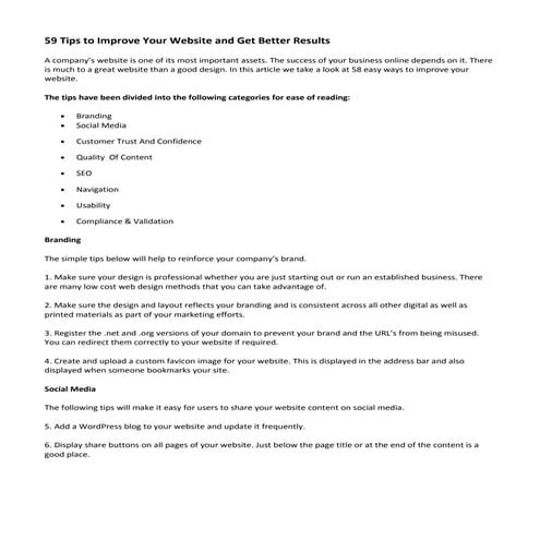 59 tips to improve your website and get better results | DOC | Web ...