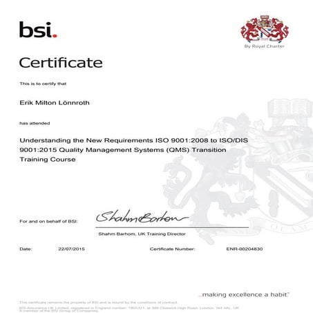 BSI Training Certificate | PDF