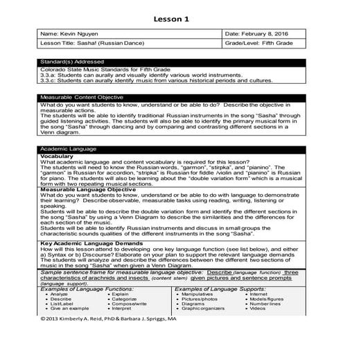 PA_edTPA_Task 1_Part B_ LP 1,2,3,4 | DOCX | Music | Entertainment