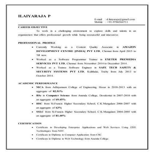 ILAIYARAJA_RESUME | DOCX | Programming Languages | Computing