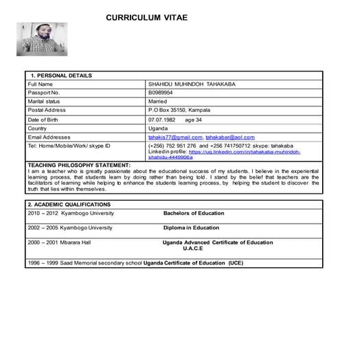 Shahidu's CV-Teaching Experience | DOCX