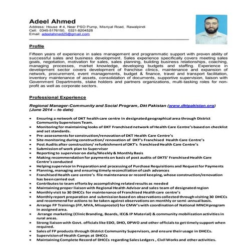 CV Adeel | DOCX | Sales | Business