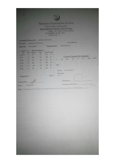 Matric Mark Sheet PDF | PDF