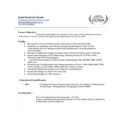 dinesh_resume | DOC | Computer Networking | Computing