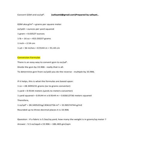 Convert GSM to OZ | PDF