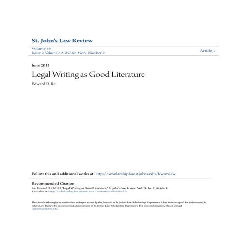 Legal Writing as Good Literature | PDF