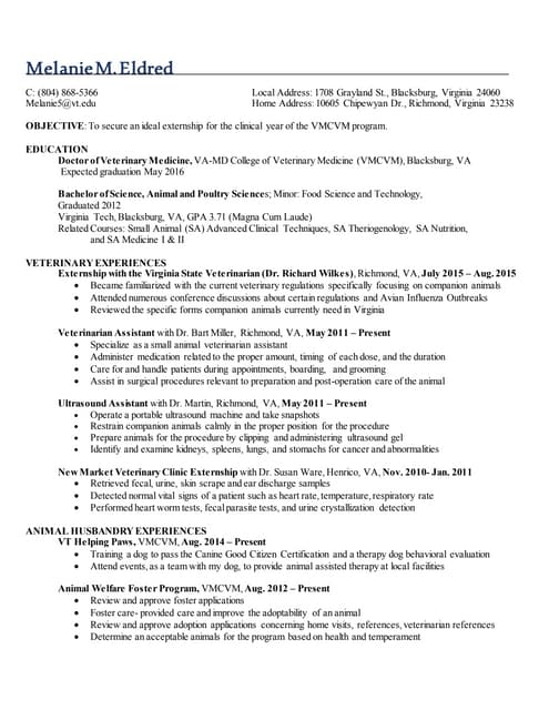 Resume | DOCX | Veterinary Medicine | Pets