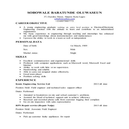 SOBOWALE B.O Resume | DOCX
