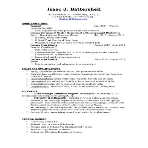 I. Battershell Resume Summer 2016 - July | RTF