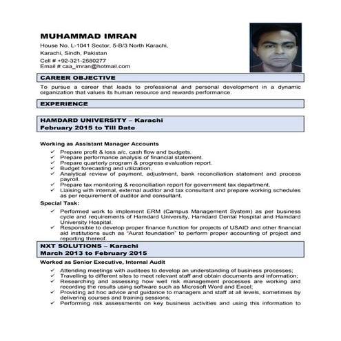 Imran resume | PDF | Business Accounting & Finance | Business