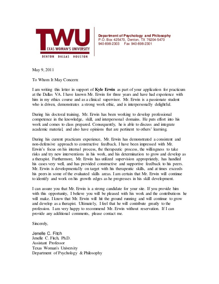 Fitch Practicum Letter Fitch Practicum Letter